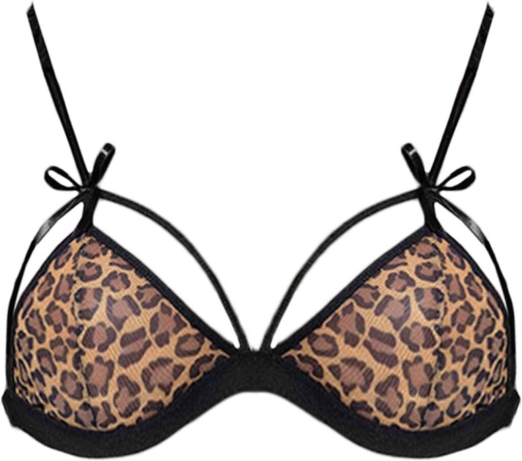 Women Wireless Collar Bra with Garter Thong Sleepwear Sexy Leopard ...